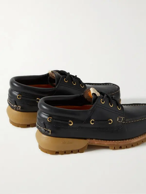 Visvim Wallace Deck-Folk Leather Boat Shoes - Black | Editorialist