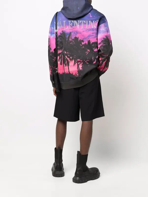 Valentino Garavani Palm Tree Print Drawstring Hoodie