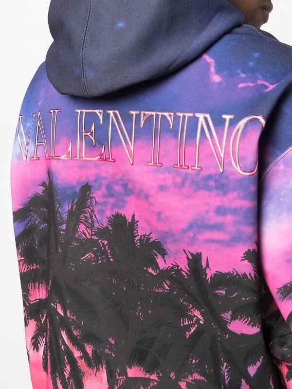 Valentino Garavani Palm Tree Print Drawstring Hoodie