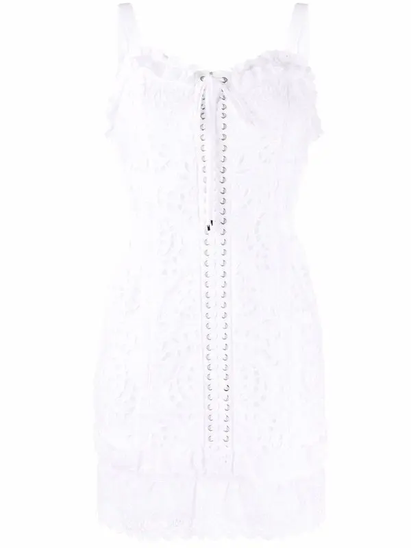 Dolce & Gabbana Floral Lace Mini Dress - White