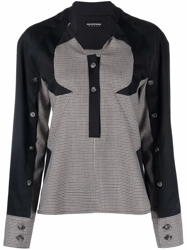 KIKO KOSTADINOV Houndstooth Pattern Two-tone Blouse