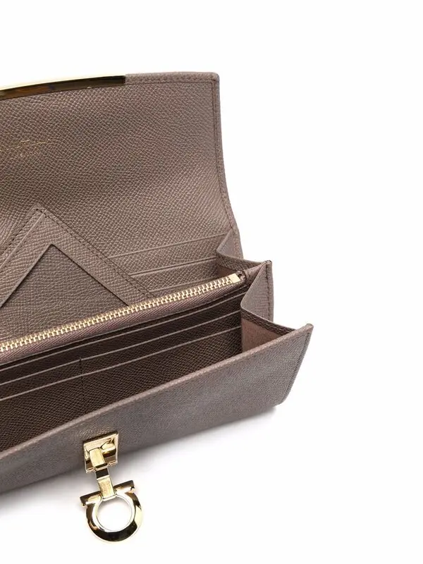 FERRAGAMO Gancini Grained Leather Wallet - Brown