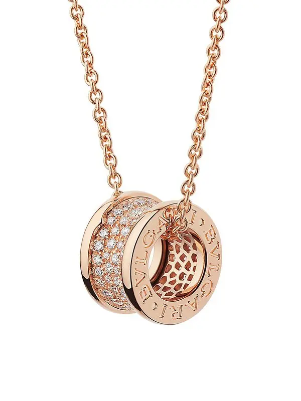 BVLGARI B. Zero1 18k & Diamond Pavé Pendant Necklace - Rose Gold