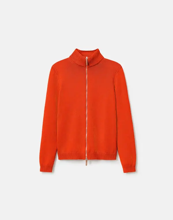 Lafayette 148 New York Cotton-silk Zip-up Cardigan - Orange Poppy