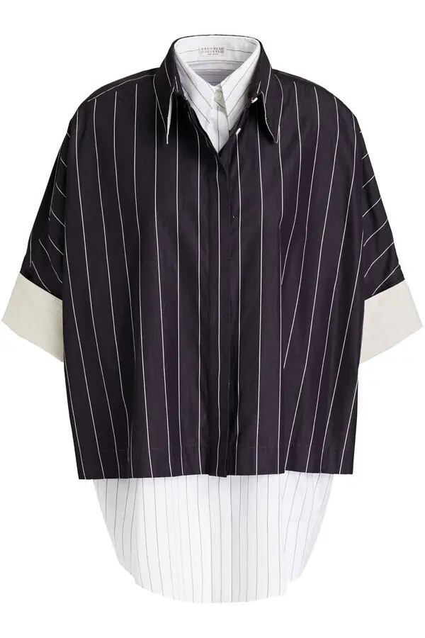 Brunello Cucinelli Layered Pinstriped Linen And Cotton Poplin Shirt
