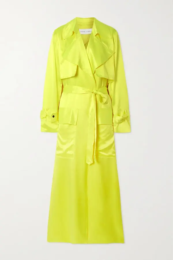 Michael Lo Sordo Belted Neon Silk-satin Trench Coat