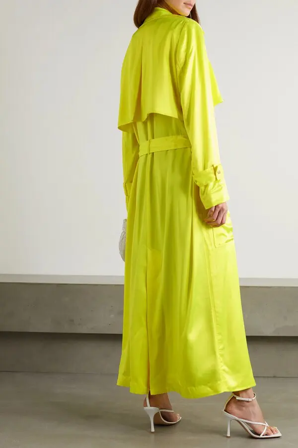 Michael Lo Sordo Belted Neon Silk-satin Trench Coat