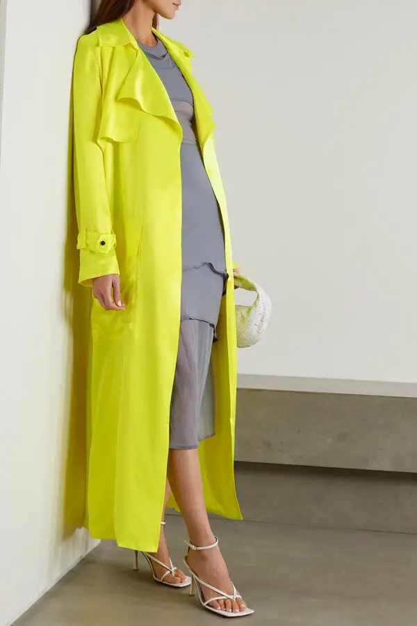Michael Lo Sordo Belted Neon Silk-satin Trench Coat