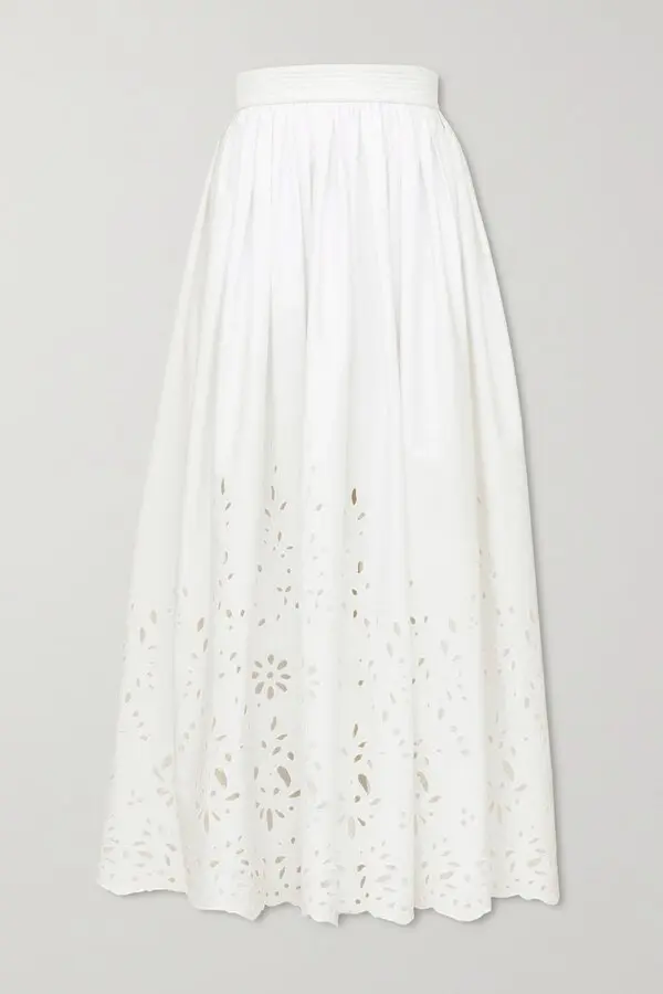 Chloé Broderie Anglaise Cotton Poplin Midi Skirt