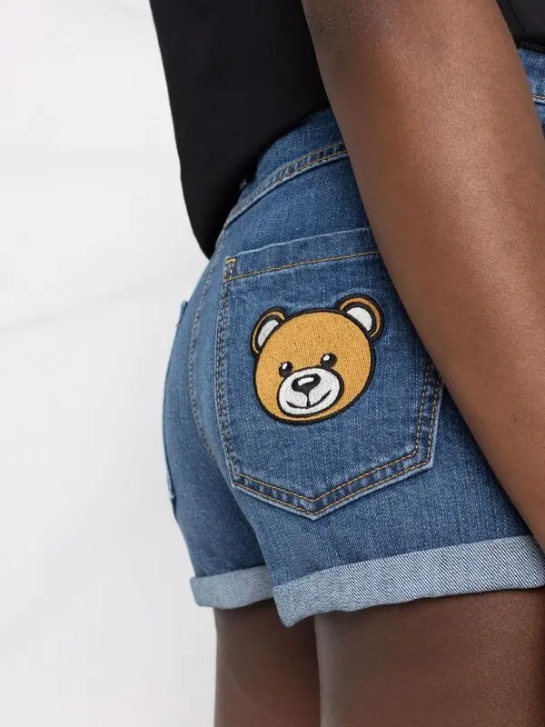 Moschino Teddy Bear Patch Denim Shorts