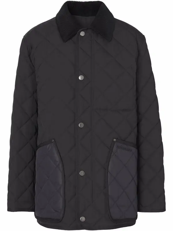 Burberry Lanford Diamond-quilted Corduroy-collar Jacket - Black
