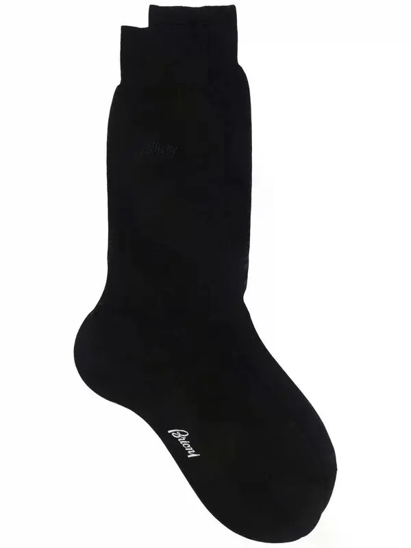 Brioni Logo Cotton Socks - Black