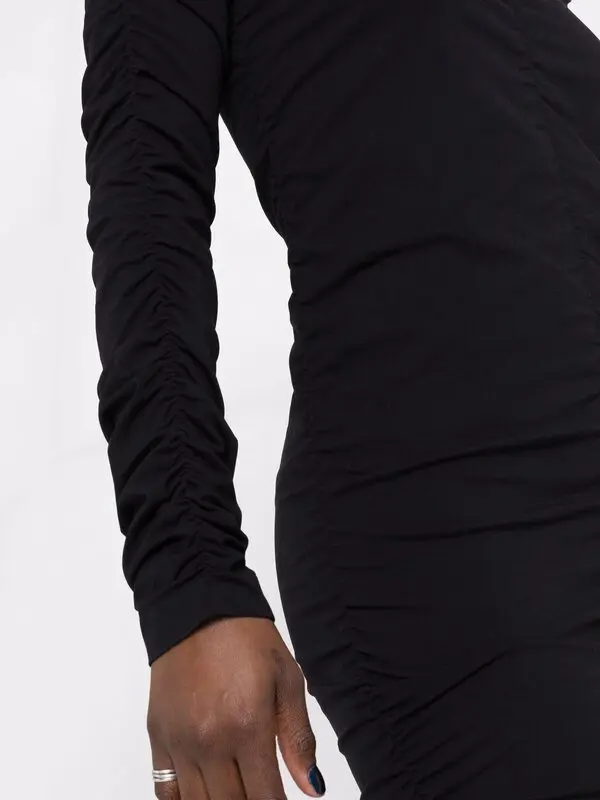 Helmut Lang Ruched V-neck Long Sleeve Midi Dress