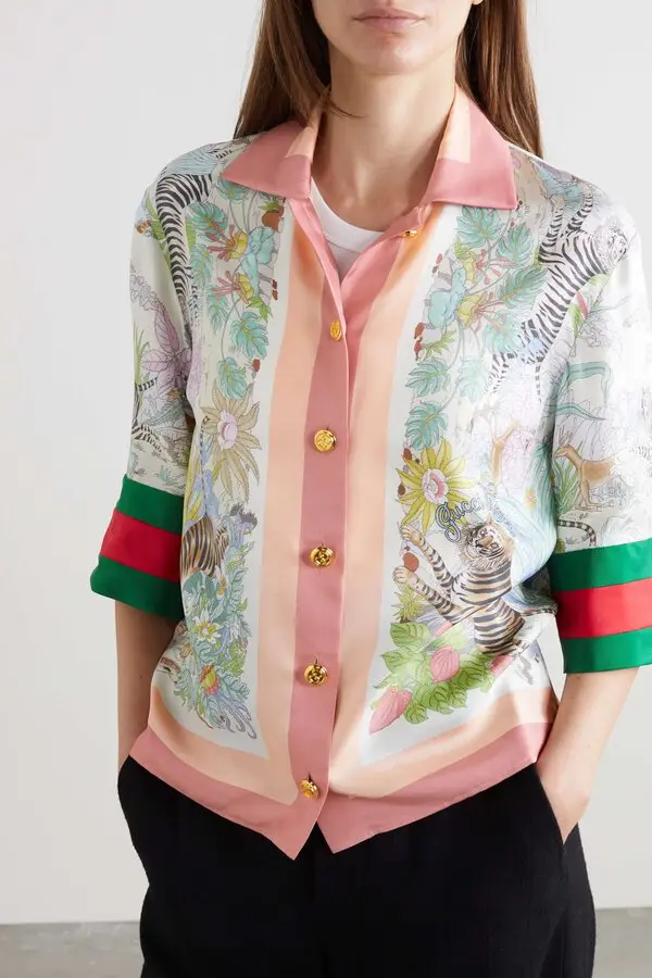 Gucci Striped Printed Silk-Twill Shirt - Pink | Editorialist