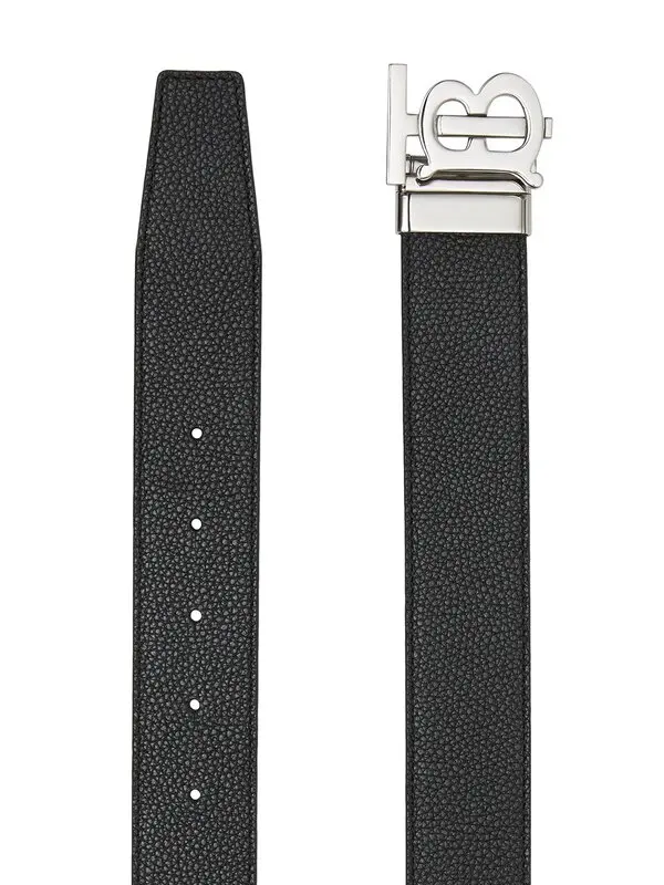 Burberry Reversible Tb Monogram Plaque Leather Belt - Black