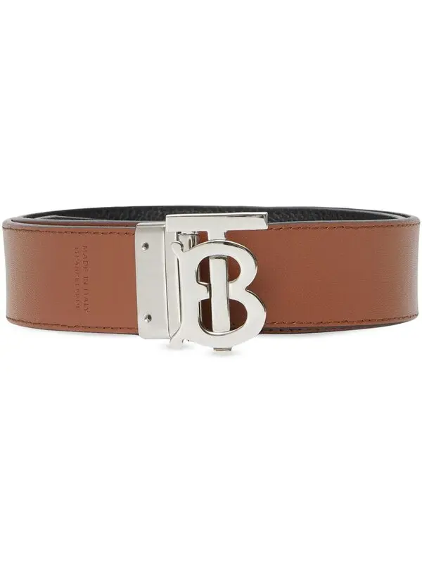 Burberry Reversible Tb Monogram Plaque Leather Belt - Black