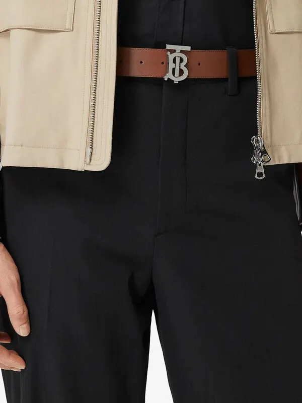 Burberry Reversible Tb Monogram Plaque Leather Belt - Black