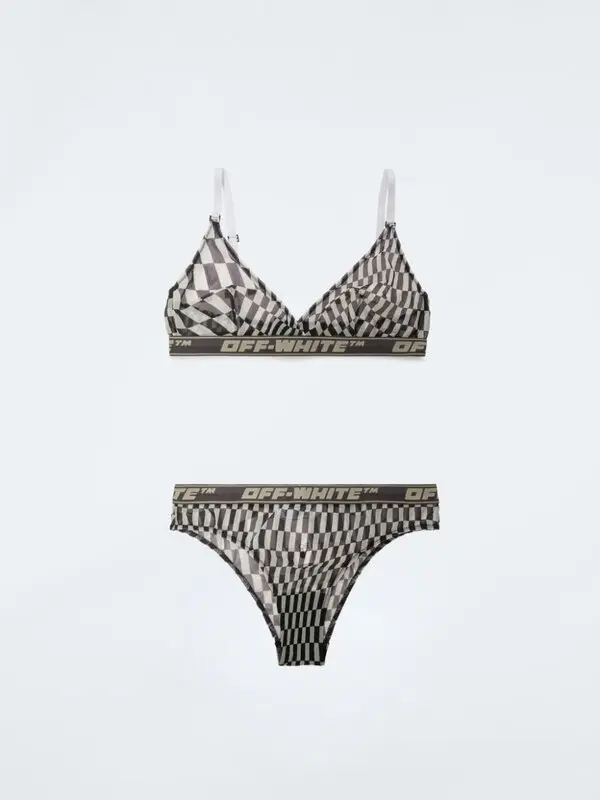 Off-White Optical-print Mesh Lingerie Set - White