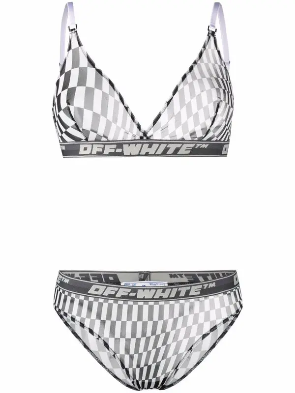Off-White Optical-print Mesh Lingerie Set