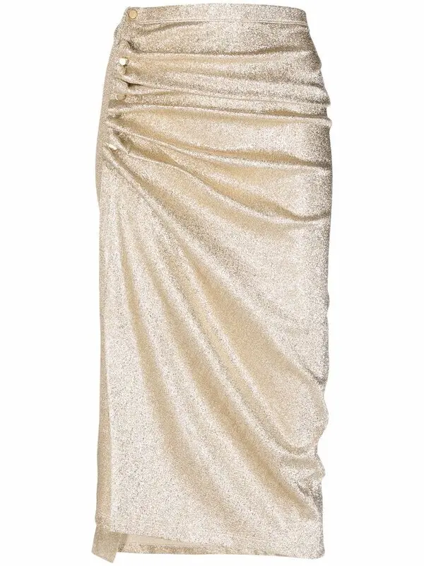 Rabanne Metallic Ruched Midi Skirt - Gold