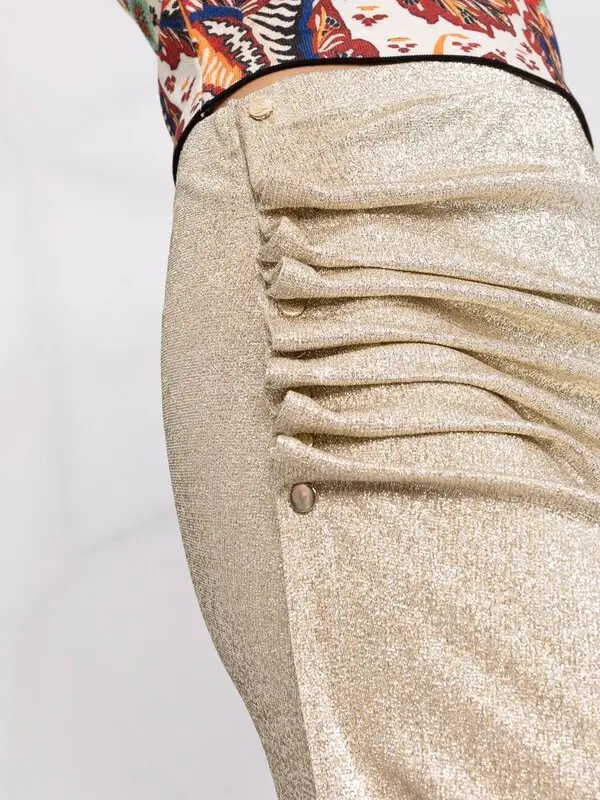 Rabanne Metallic Ruched Midi Skirt - Gold