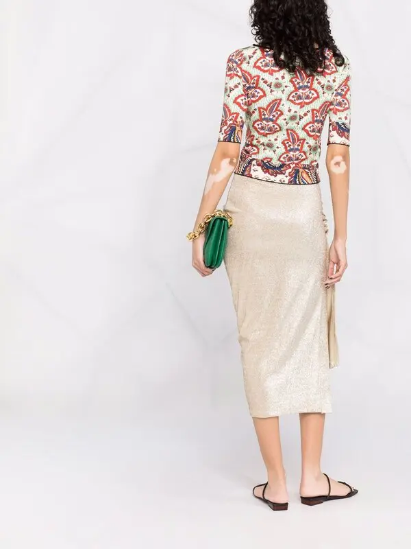 Rabanne Metallic Ruched Midi Skirt - Gold