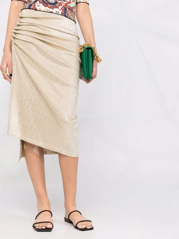 Rabanne Metallic Ruched Midi Skirt - Gold