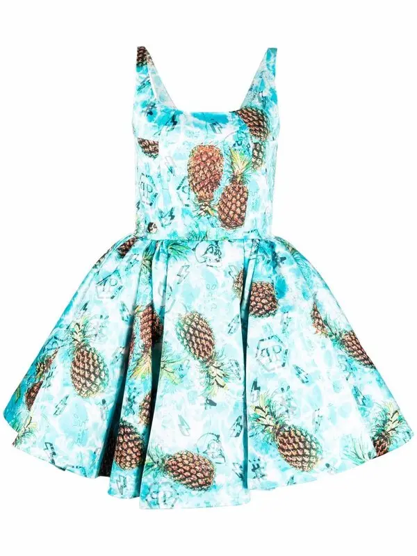 Philipp Plein Duchesse Pineapple Skies-print Mini Dress