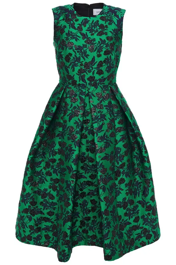 Erdem Indra Pleated Floral-Brocade Midi Dress In Green - 50% Off |  Editorialist