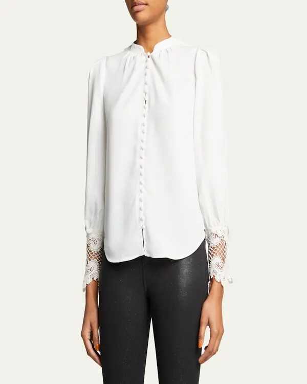 L'Agence Ava Lace-cuff Blouse - Ivory