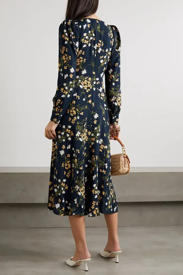Reformation Everett Floral-Print Crepe Midi Dress In Blue - 50% Off |  Editorialist