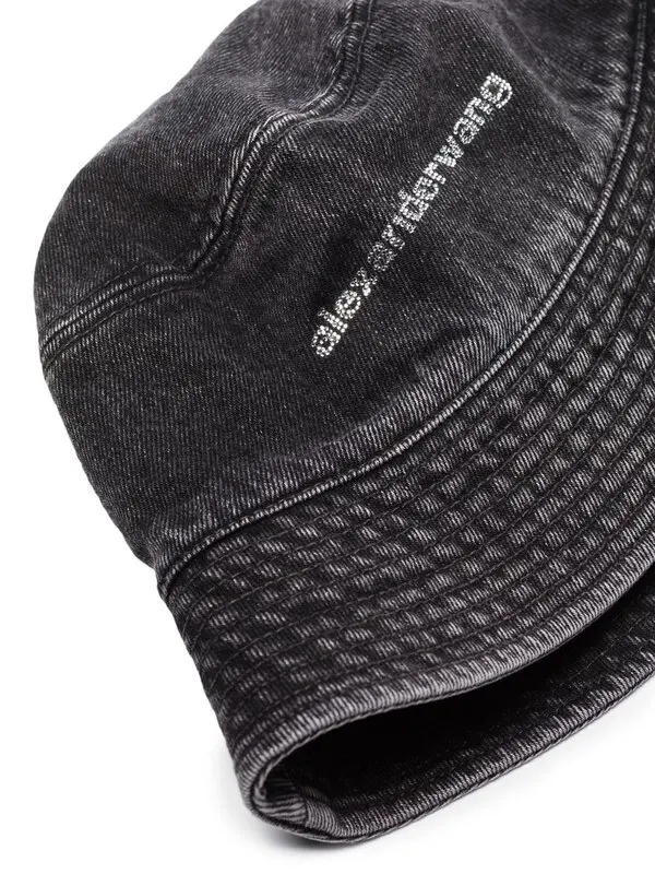 Alexander Wang Logo-Studded Denim Bucket Hat - Black | Editorialist