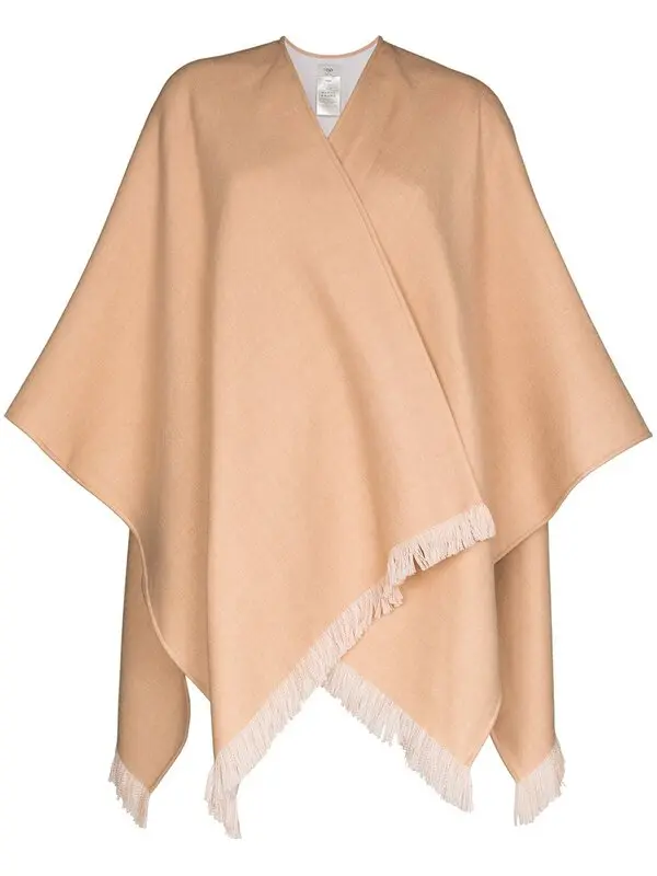 Fendi Fringed Logo Poncho - Neutrals