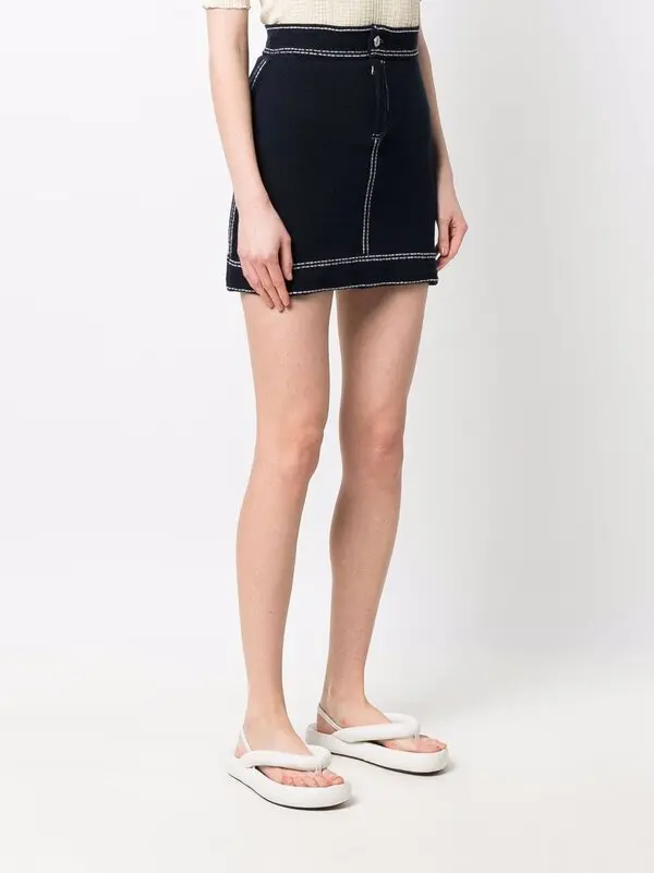 BARRIE Contrast-stitch Mini Skirt - Blue