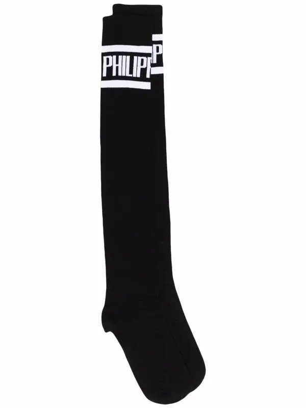 Philipp Plein Logo-print Long Socks - Black
