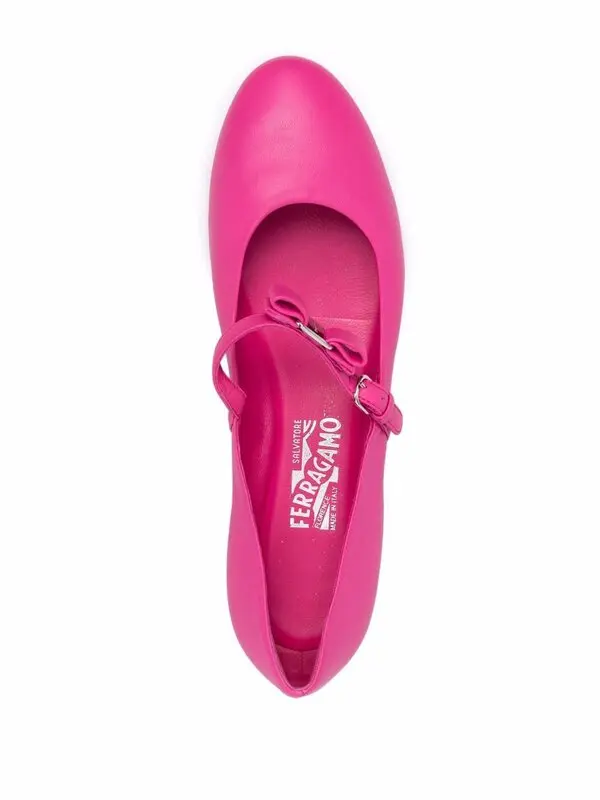 FERRAGAMO Bow-detail Leather Ballerina Shoes - Pink