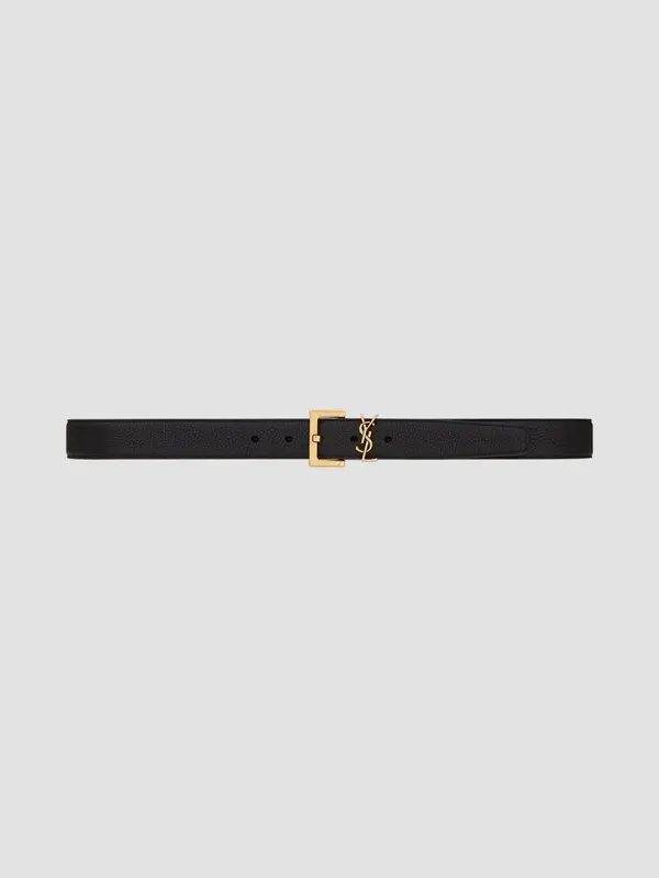Saint Laurent Grained Leather Logo Belt - Nero