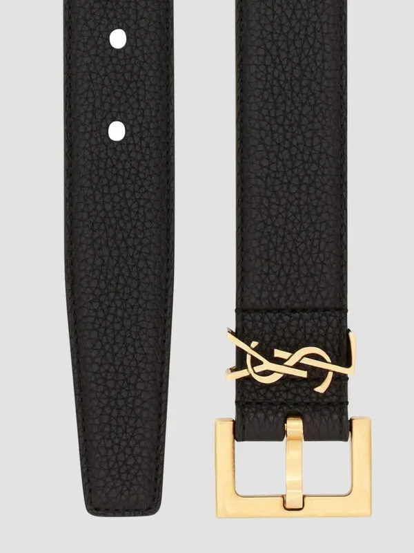 Saint Laurent Grained Leather Logo Belt