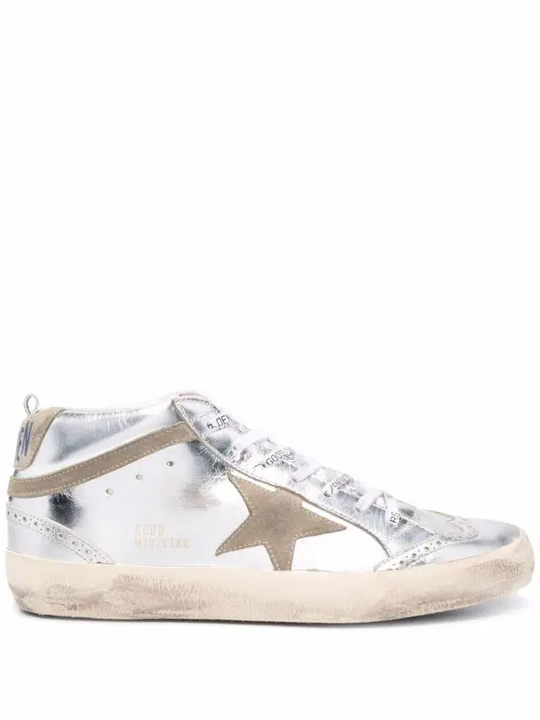 GOLDEN GOOSE Laminated Star And Wave Mid-top Sneakers - Silver