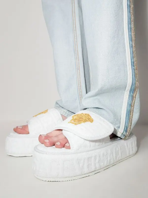 Versace Medusa Head Platform Slippers - White