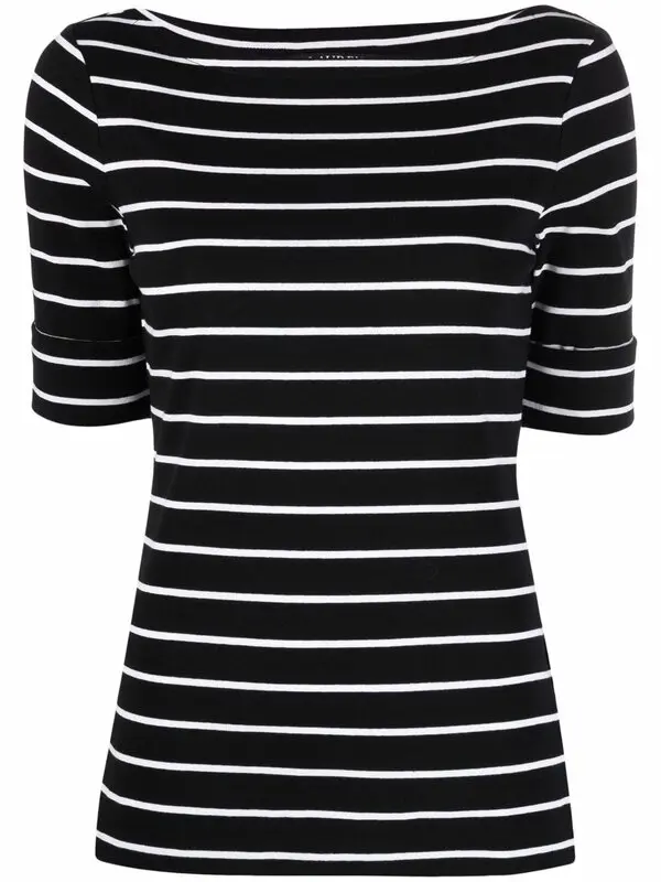 Ralph Lauren Elbow-sleeve Striped Top - Black
