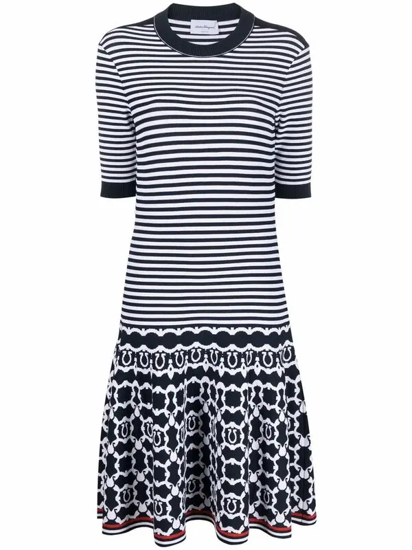 FERRAGAMO Stripe Print Midi Dress