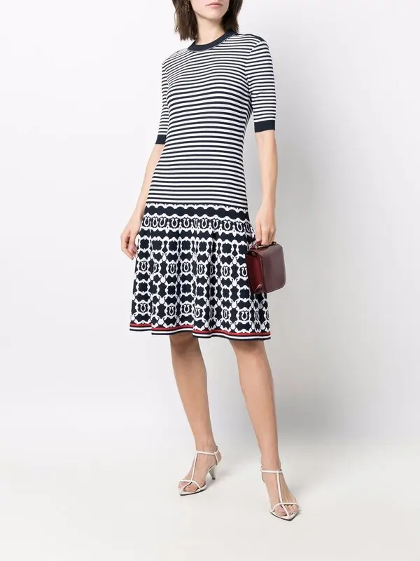 FERRAGAMO Stripe Print Midi Dress