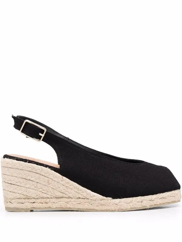 CastaÑer Peep-toe Espadrille Slingbacks - Black