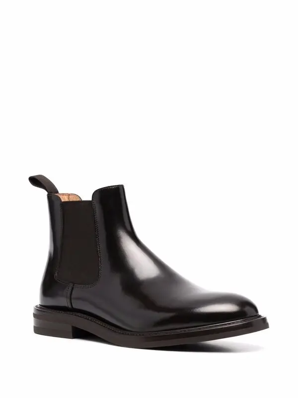 SCAROSSO Glossy Leather Chelsea Boots - Brown