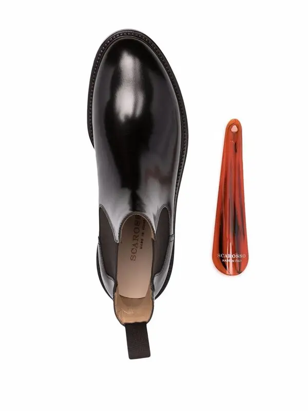 SCAROSSO Glossy Leather Chelsea Boots - Brown