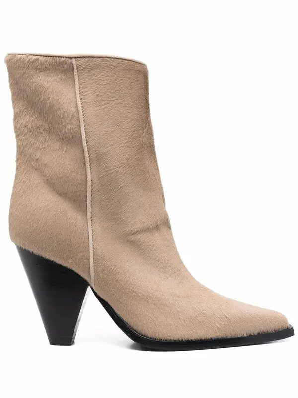 SCAROSSO Emily Pointed Heeled Boots - Neutrals