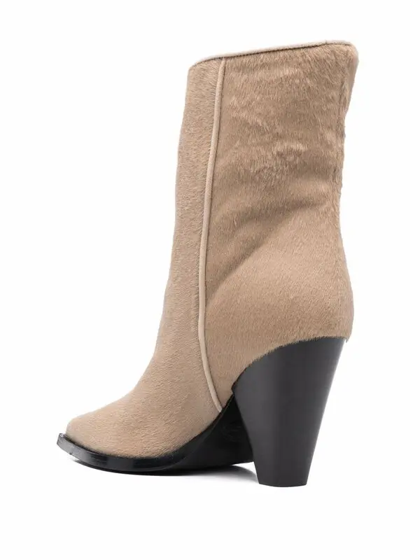 SCAROSSO Emily Pointed Heeled Boots - Neutrals