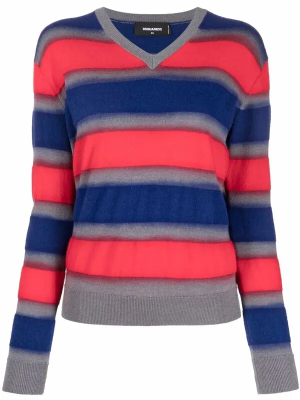 Dsquared2 Striped V-neck Jumper - Blue