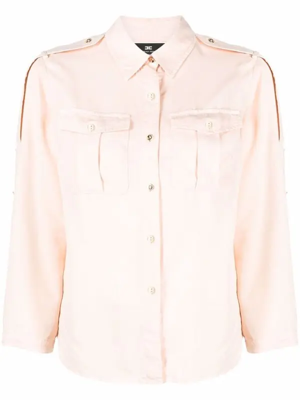 Elisabetta Franchi Crop-sleeve Safari Shirt - Neutrals